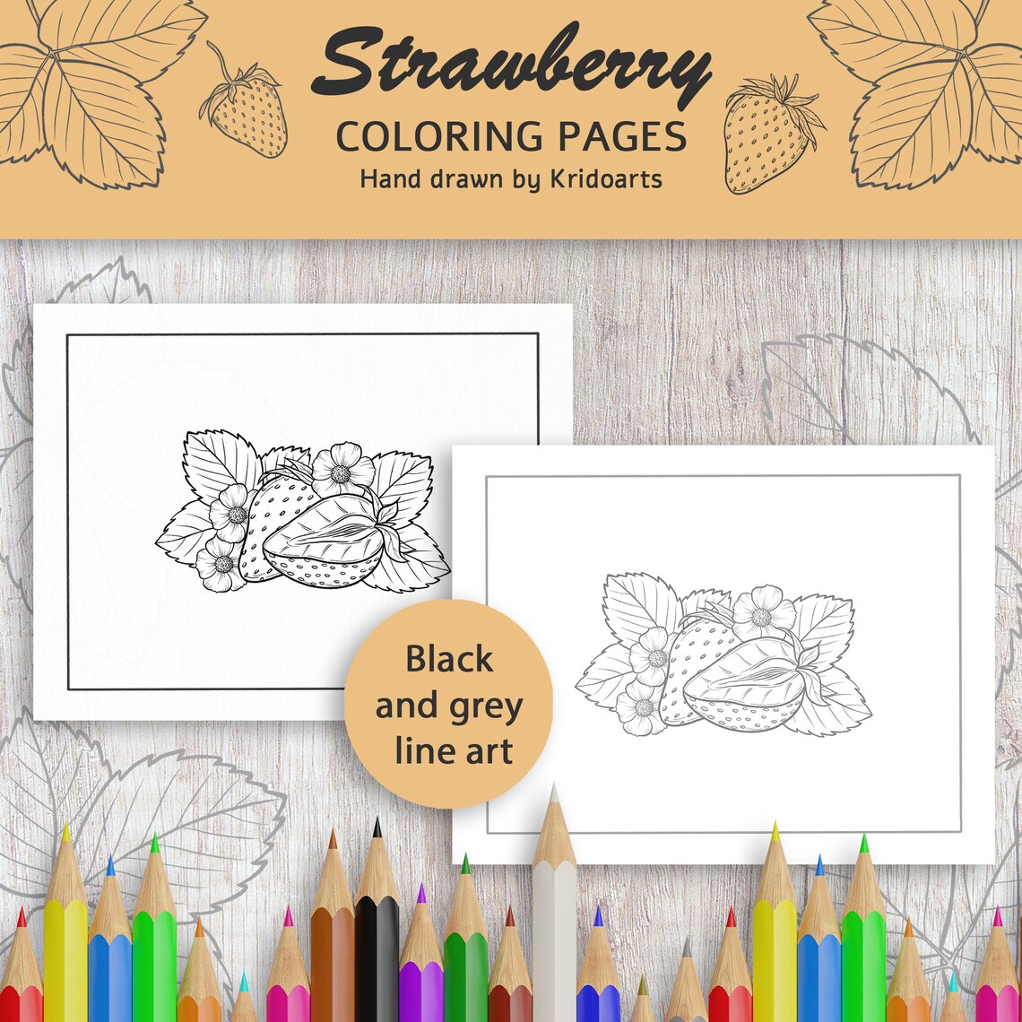 Strawberry Printable Coloring Page for Adults and Kids N3 - Digital ...