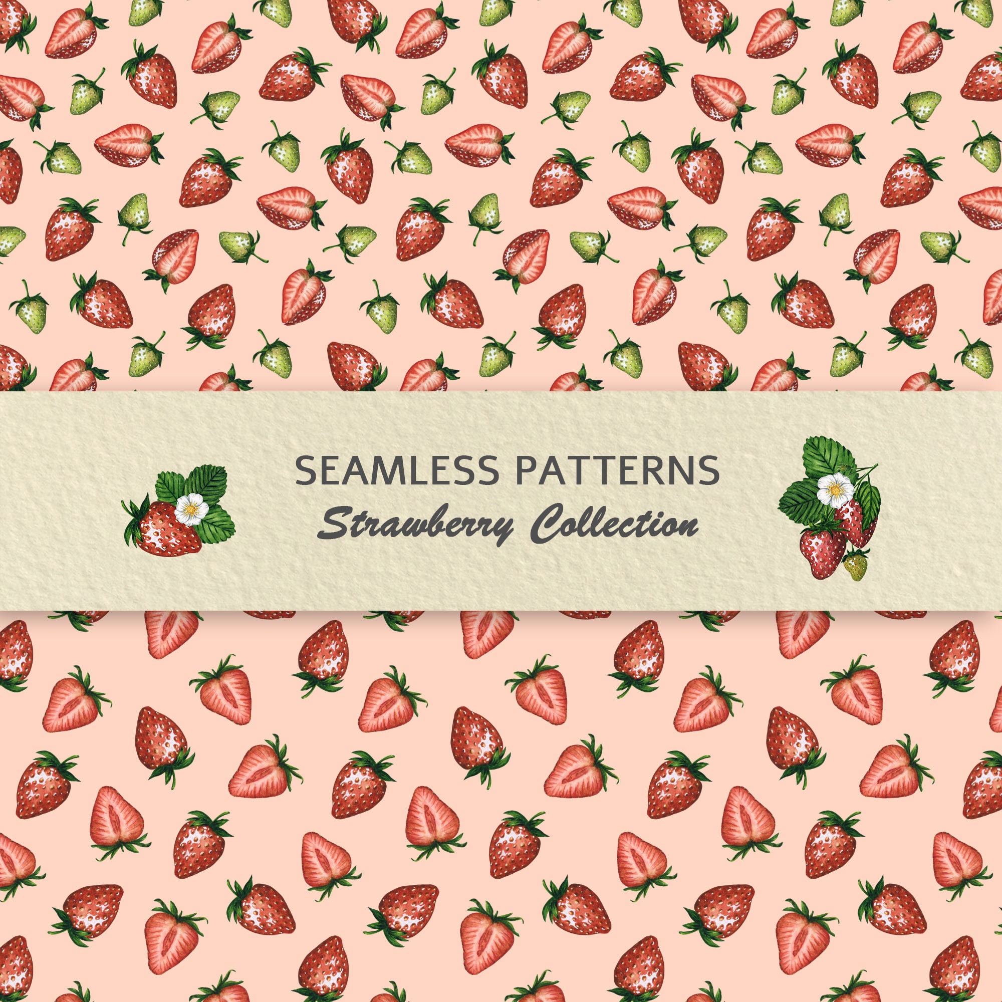 Watercolor Strawberry Digital Paper Pack Seamless Pattern Bundle ...