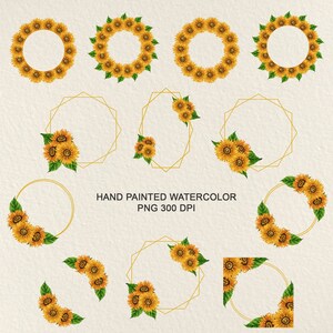 Sunflower Watercolor Clipart: Floral Bouquets, Wreaths and Frames ...
