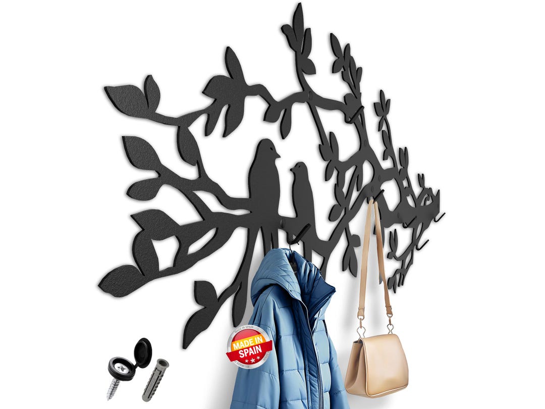Modern Tree Branch Coat Rack - Wall Mount Organizer With Black Metal ...