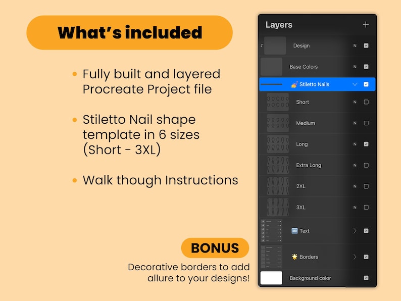 Nail Art Template for Procreate, Stiletto Nail Art Nail Tech Planner ...