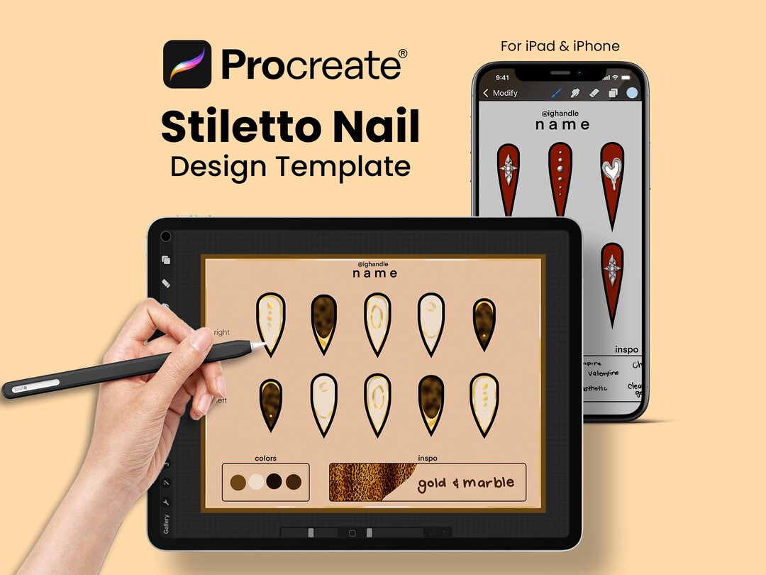 Nail Art Template for Procreate, Stiletto Nail Art Nail Tech Planner ...