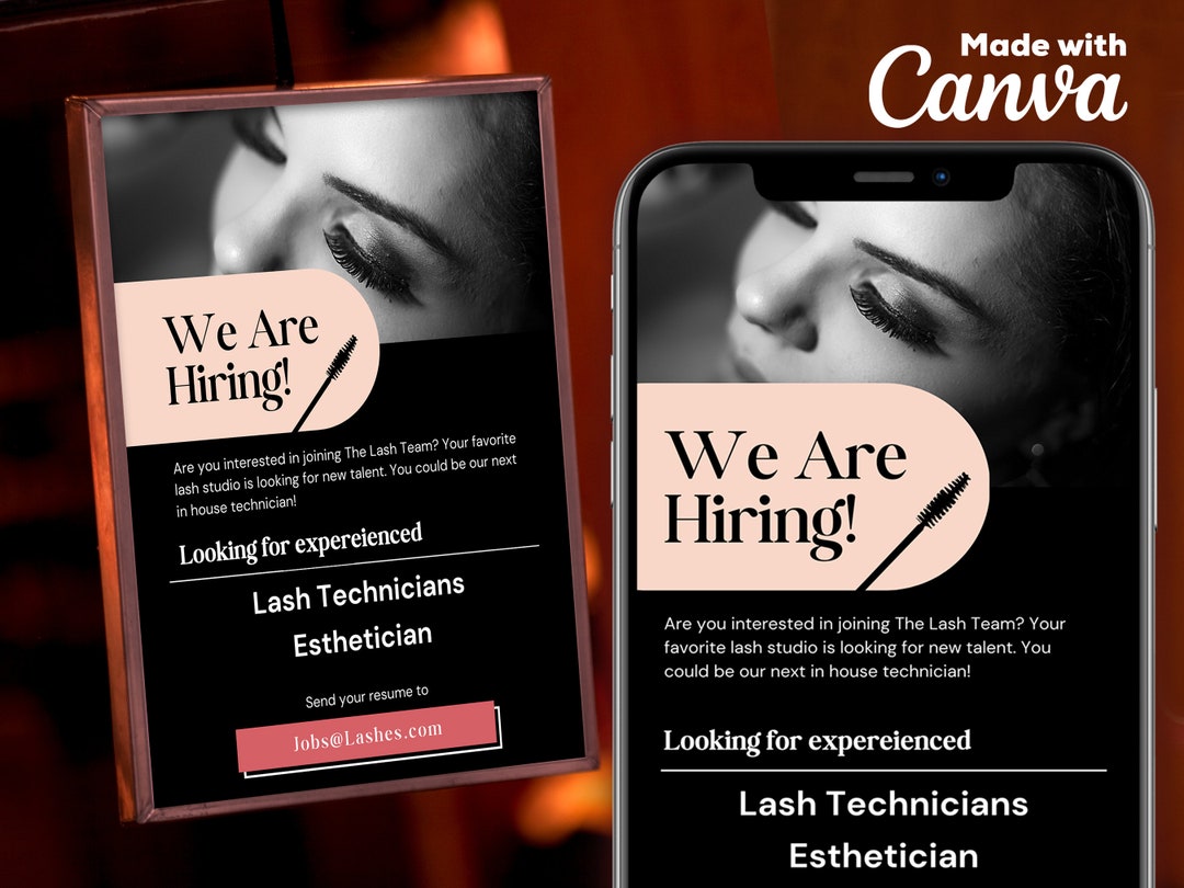Hiring Lash Tech Sign, Now Hiring Flyer, Hiring Template, Hiring Lash ...