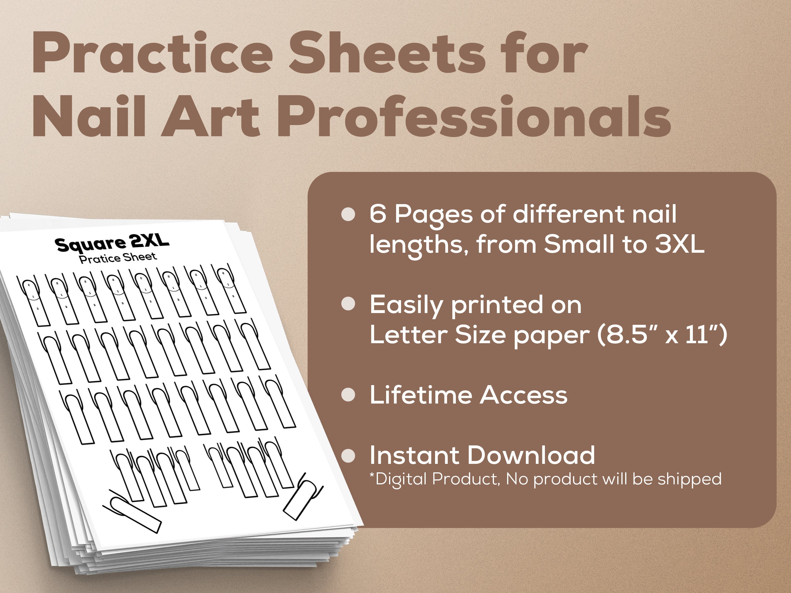 Square Nail Artist Practice Pages, Practice Nail Art Sheet, Acrylic ...