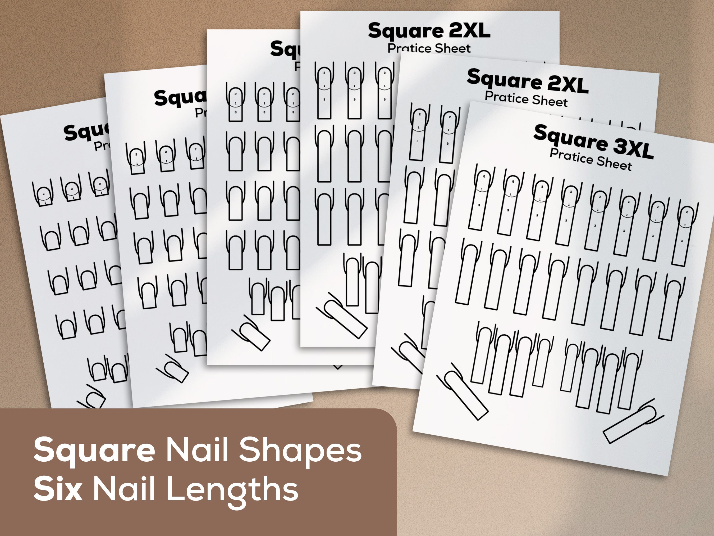 Square Nail Artist Practice Pages, Practice Nail Art Sheet, Acrylic ...