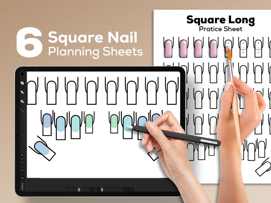 Square Nail Artist Practice Pages, Practice Nail Art Sheet, Acrylic ...
