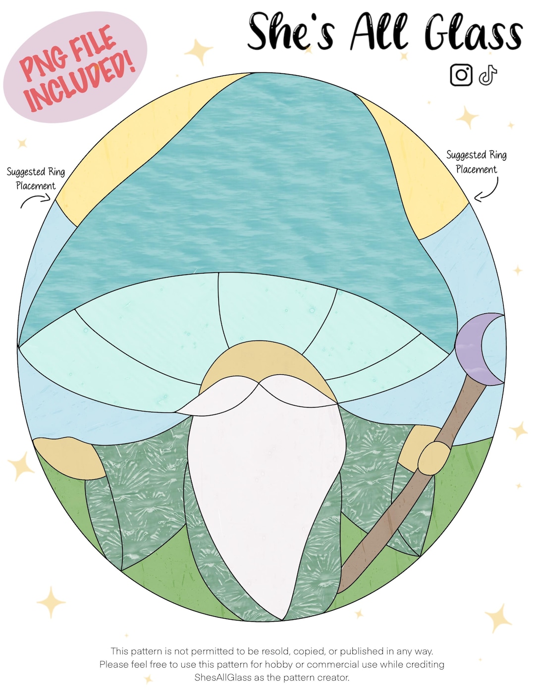 Mushroom Wizard Stained Glass Pattern - Digital Download PDF and PNG ...