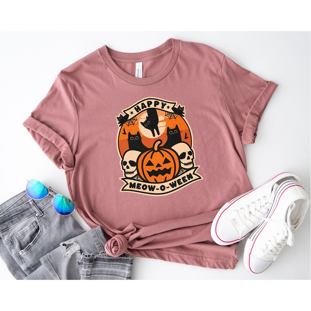 Happy Meow-o-ween Shirt, Black Cat Shirt, Skull Shirt, Halloween Shirts ...