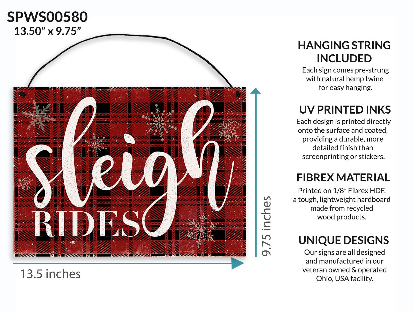 Sleigh Rides MDF Wood Sign With Red Buffalo Plaid and Snowflakes ...