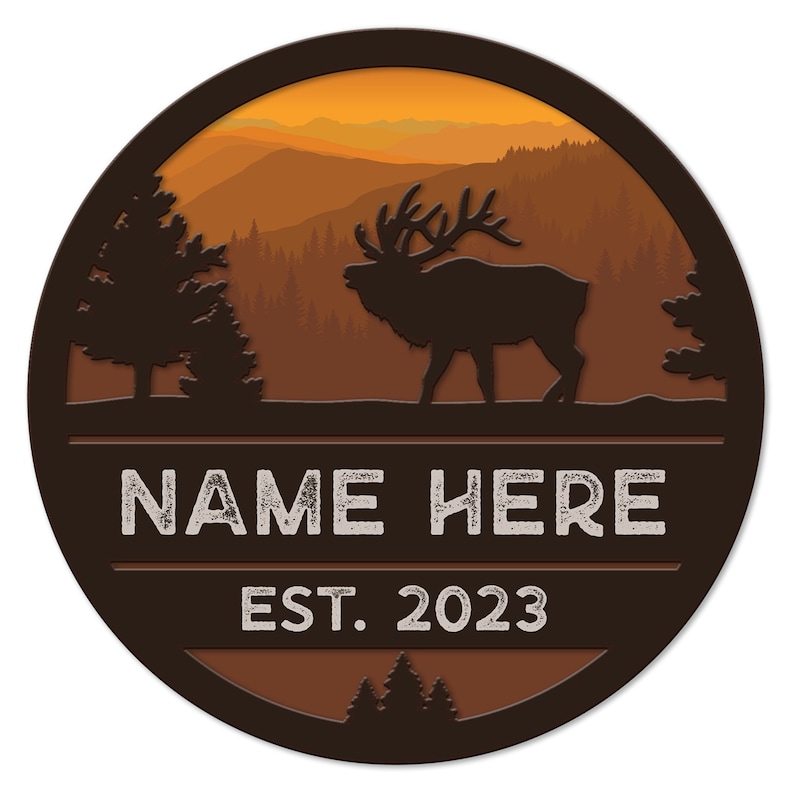 Elk in the Woods Layered MDF Wood Sign Custom 3D Round Door - Etsy