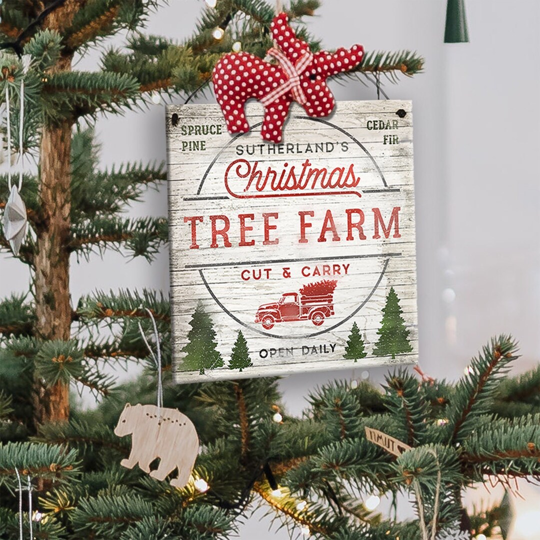 Personalized Christmas Tree Farm MDF Wood Ornament With Red Truck ...