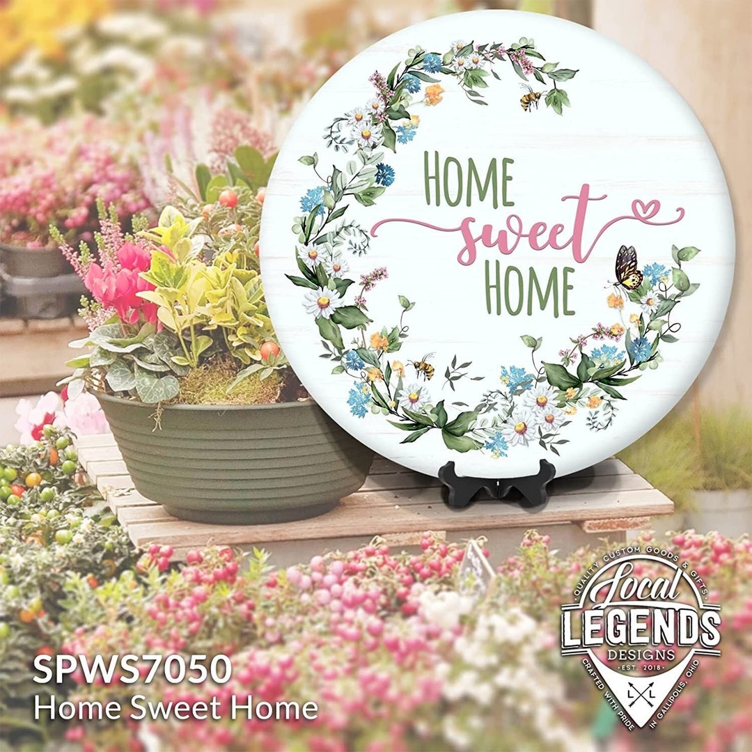 Home Sweet Home Door Hanger With Floral Wreath Round MDF Wood Welcome ...