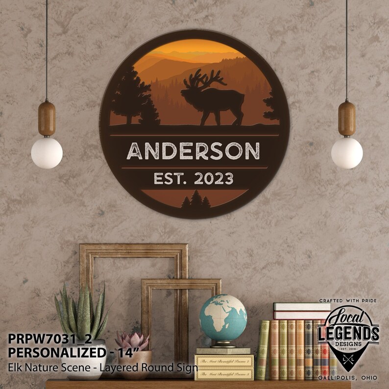 Elk in the Woods Layered MDF Wood Sign Custom 3D Round Door - Etsy