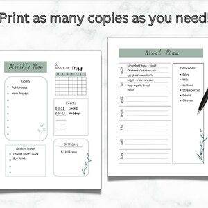 Green Floral Printable Planner Bundle, Digital Daily Planner Undated ...