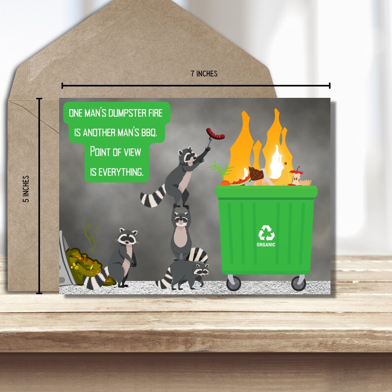 Raccoon Funny Encouragement Card, Dumpster Fire Thinking of You Card ...