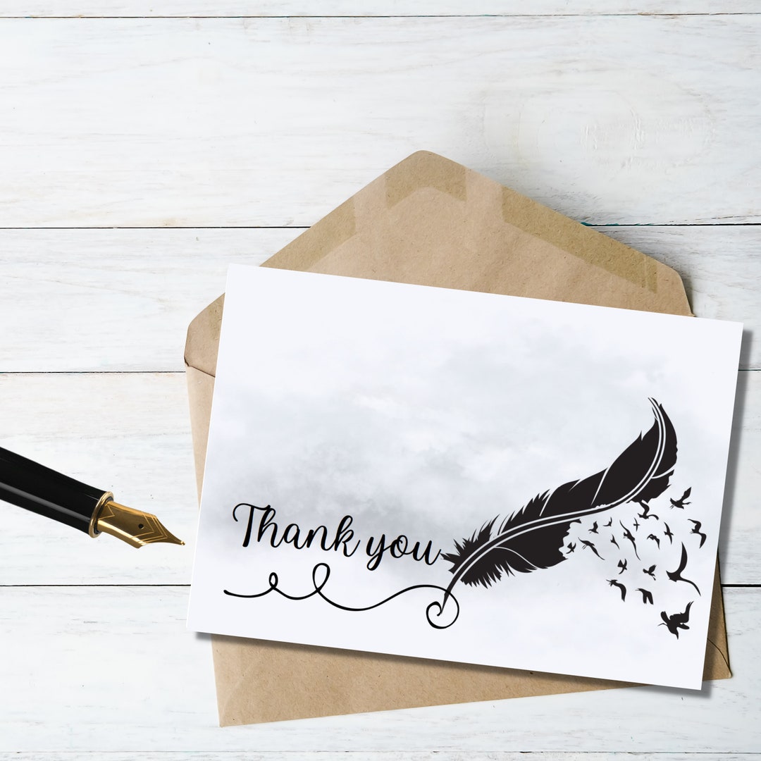 Feather Pen Printable Thank You Card, Beautiful Gratitude Card, for ...