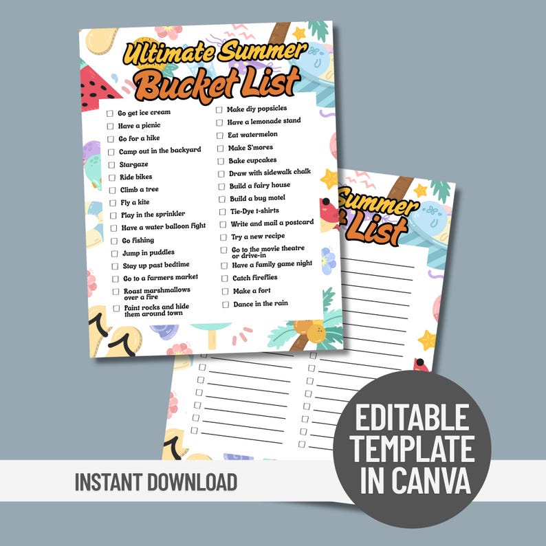 Ultimate Summer Bucket List, Printable, Summertime, Kids List - Etsy