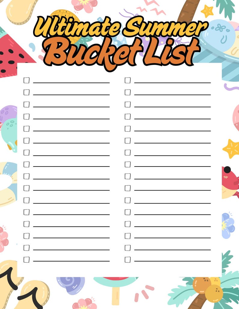 Ultimate Summer Bucket List, Printable, Summertime, Kids List - Etsy
