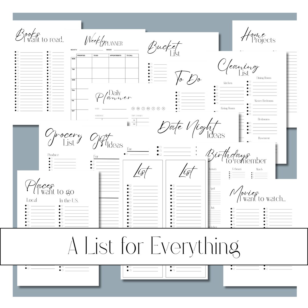 List Bundle -lists -planner -to Do List -cleaning List -grocery List ...