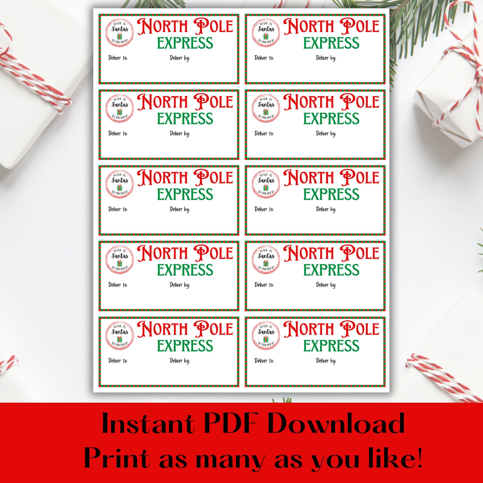 Printable Santa Gift Tags From North Pole Made in Santas Workshop North ...