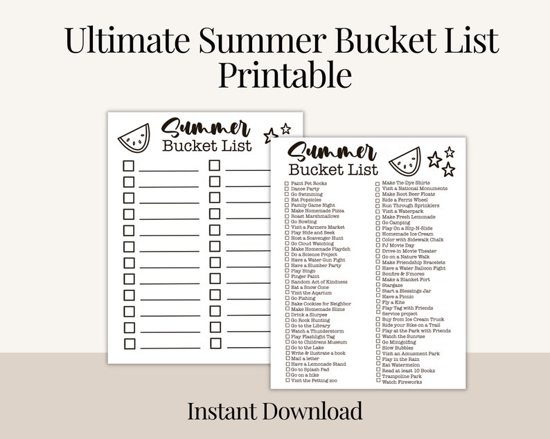 ULTIMATE Summer Bucket List/ Instant Download - Etsy