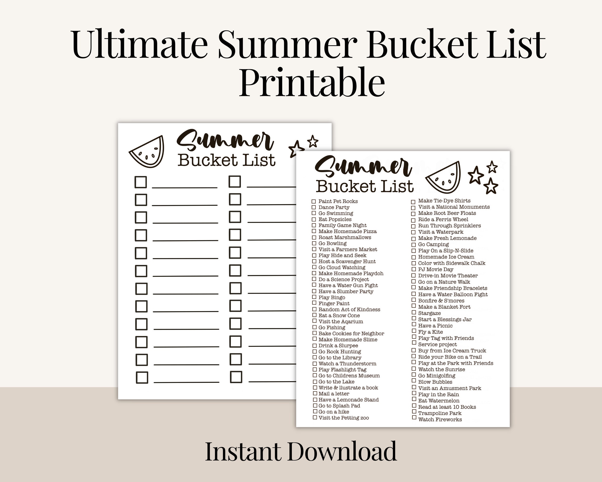 ULTIMATE Summer Bucket List/ Instant Download - Etsy