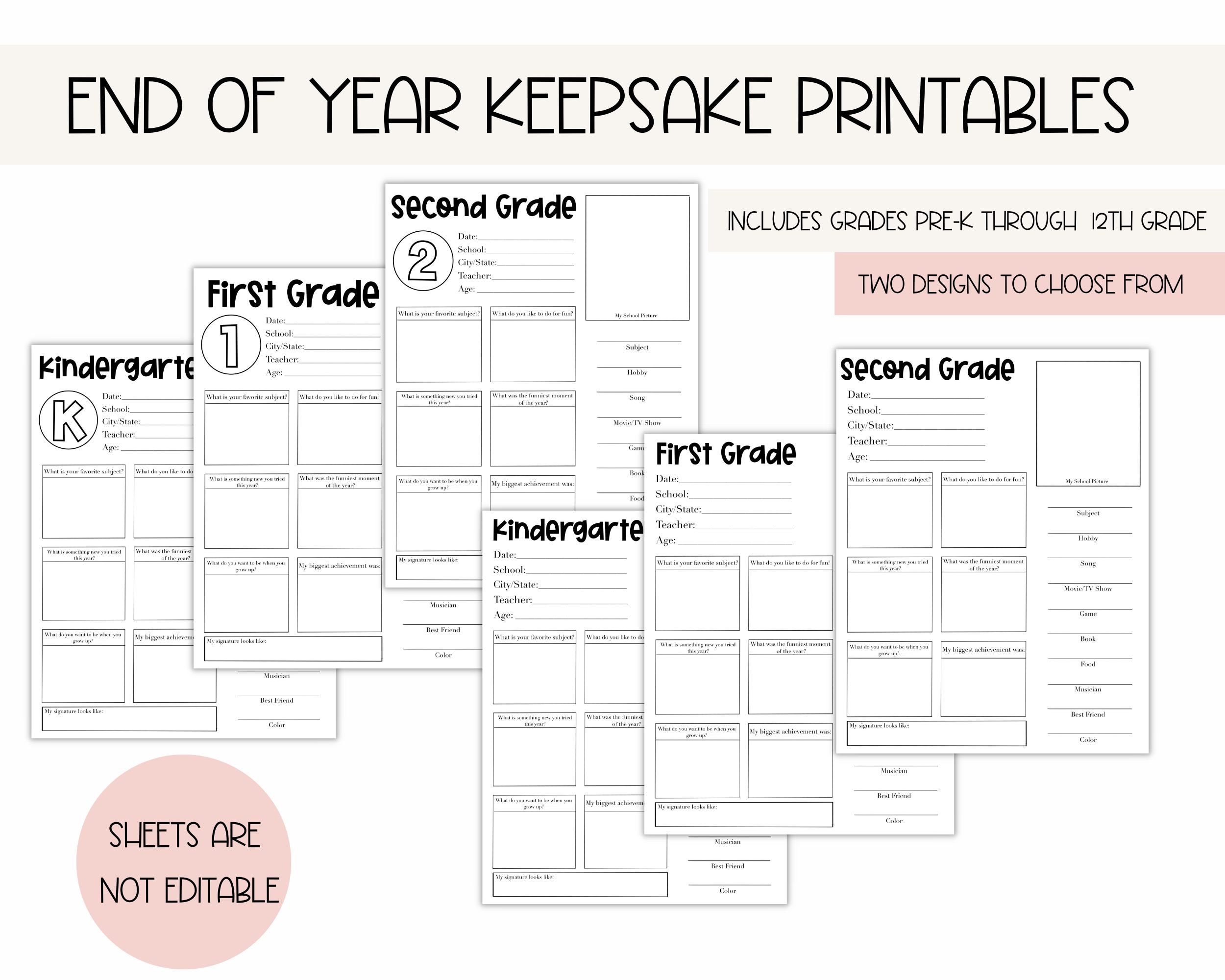 School Memory Box Printable | End of School Year Questionnaire ...