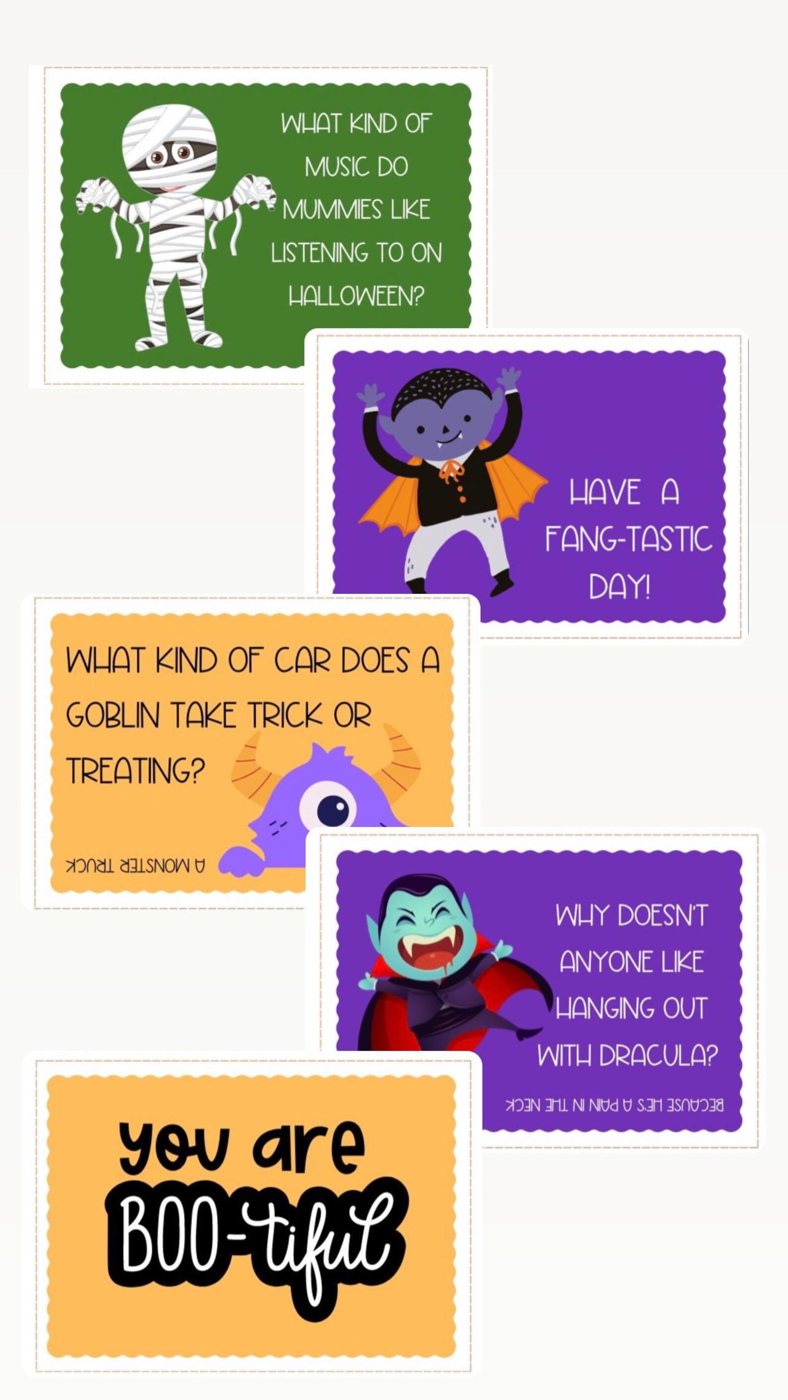 Halloween Joke Cards, Kids Lunchbox Jokes, Halloween Lunch Box Notes ...