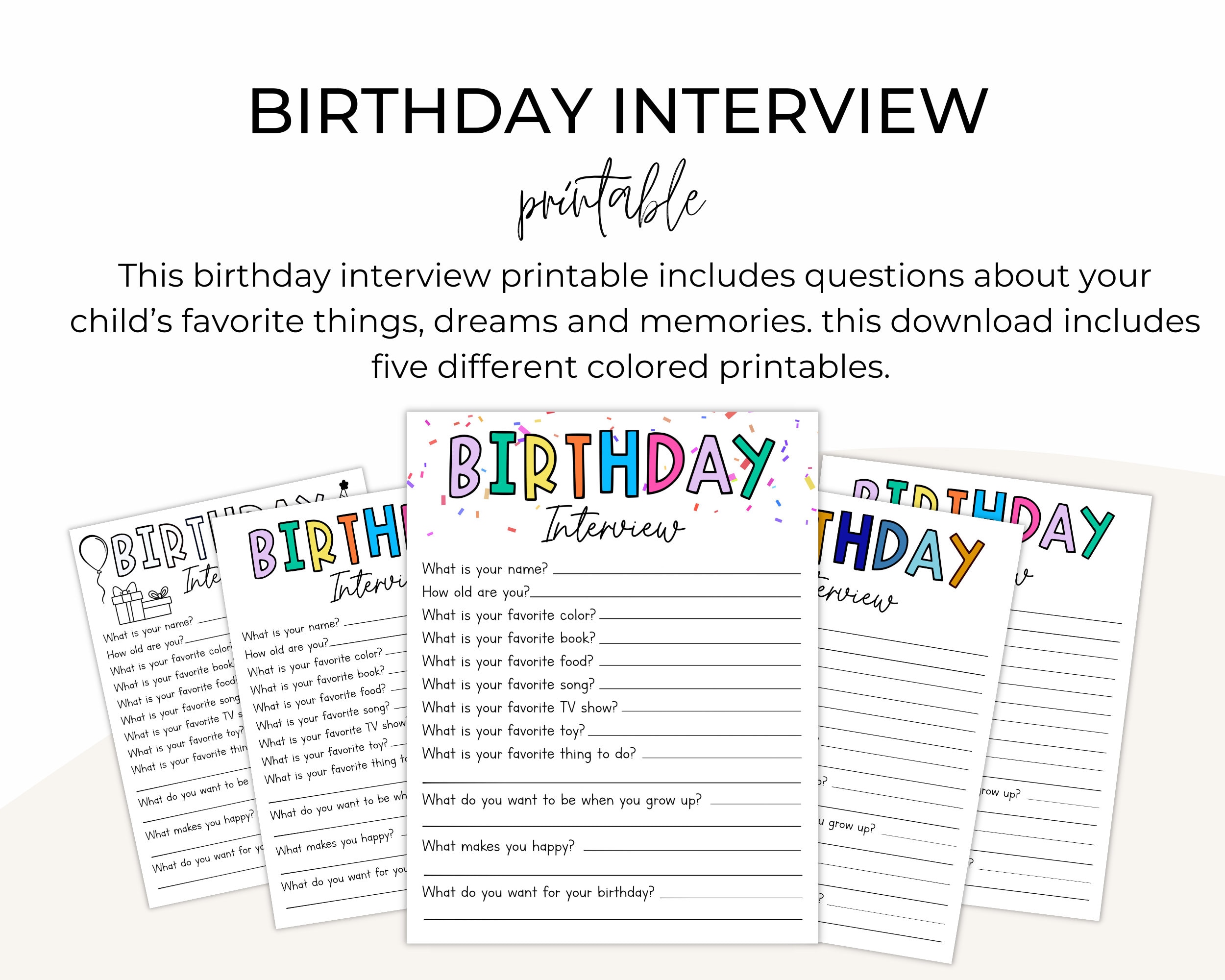 Birthday Interview Printable Bundle/ Digital Download - Etsy