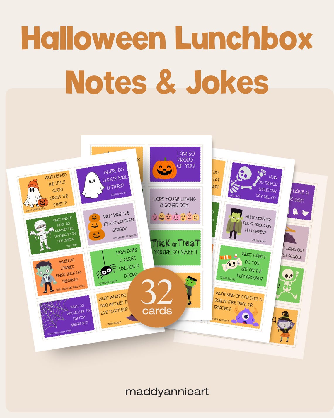 Halloween Joke Cards, Kids Lunchbox Jokes, Halloween Lunch Box Notes ...