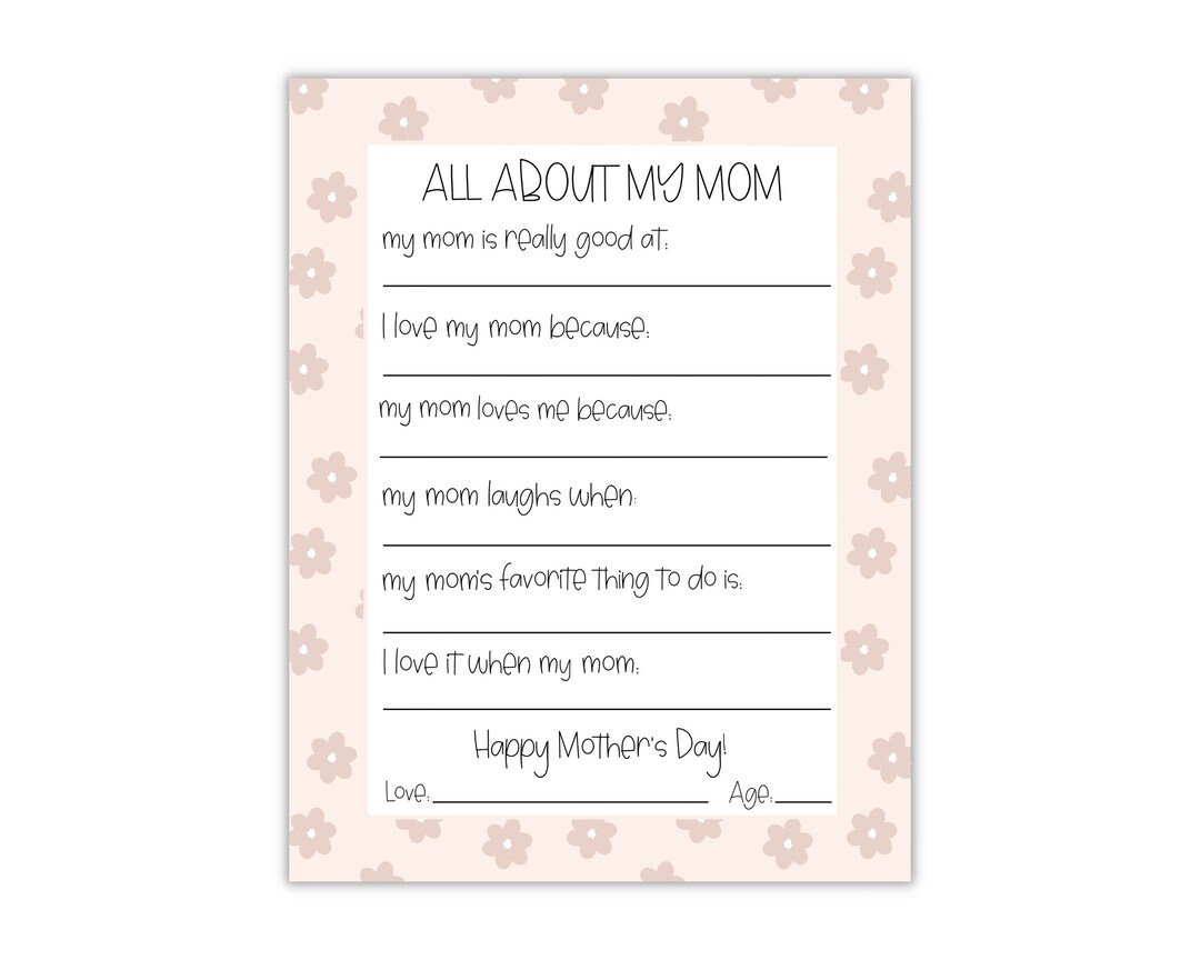 Mother’s Day Questionnaire Printable Bundle /all About My Mom - Etsy