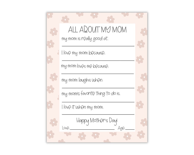 Mothers Day Questionnaire Printable Bundle All About My Mom Etsy