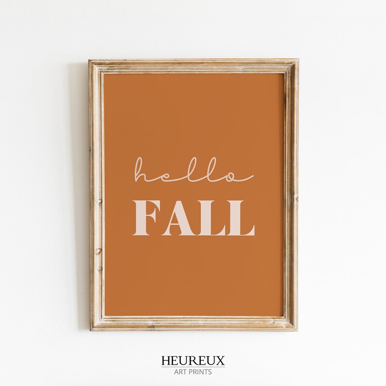 Set of 3 Orange Hello Fall Printable Wall Art, Watercolor Pumpkin Fall ...