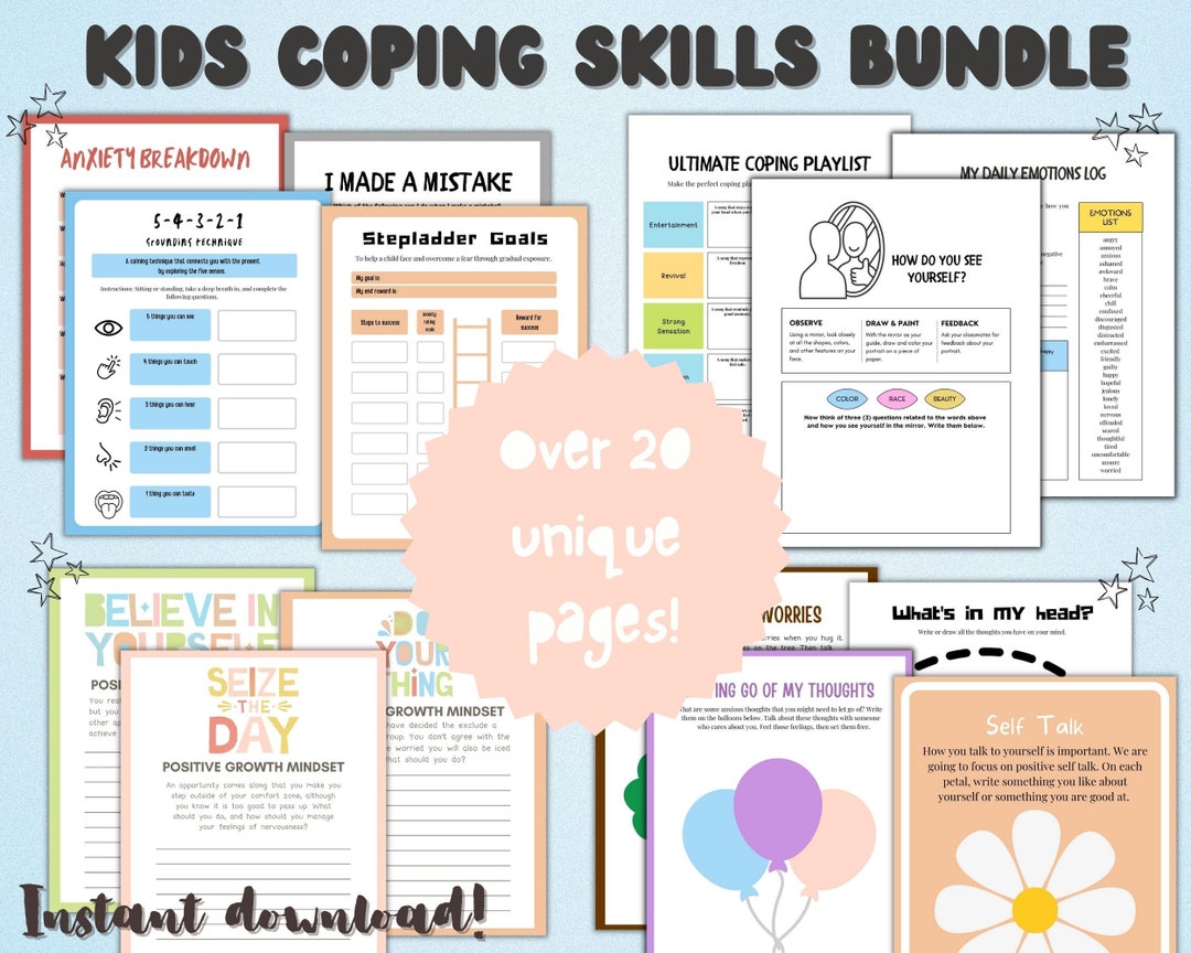 Kids Coping Skills Work Sheets Bundle Teacher Resource Kit Helpful ...