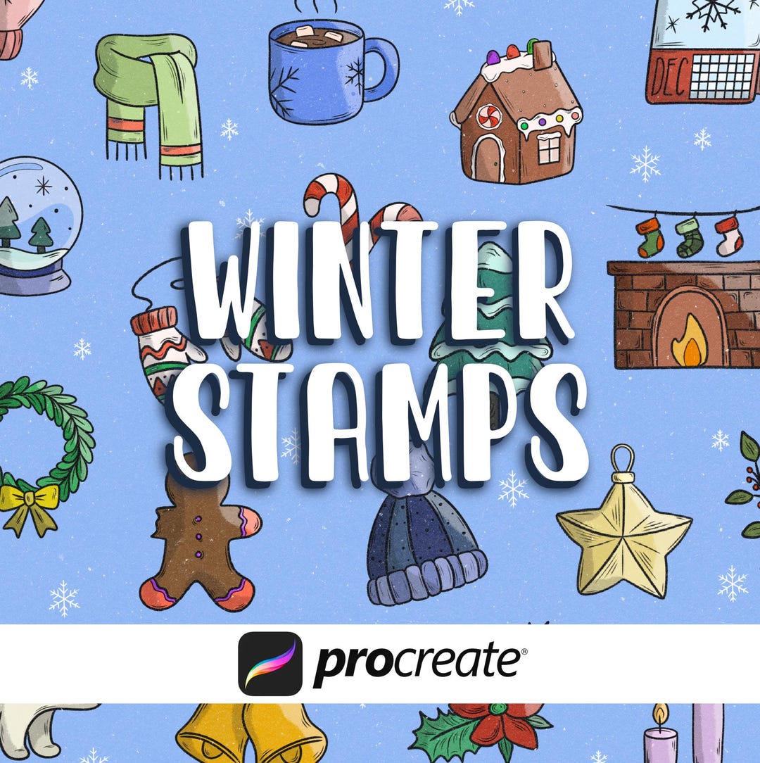57 Winter Stamps, Digital Procreate Winter Stamps, Procreate Brush Set ...