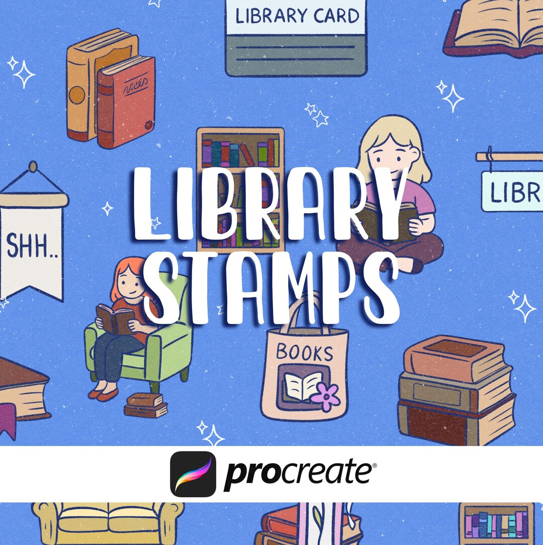 20 Library Digital Stamps, Digital Procreate Library Stamps, Procreate ...