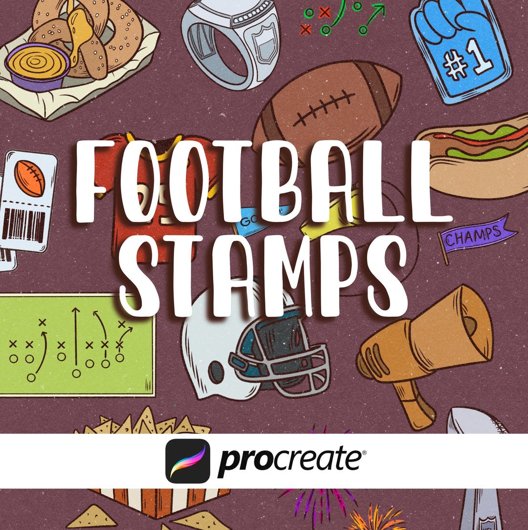 37 Football Digital Stamps Procreate Brush Set Sports Stamp Bundle ...