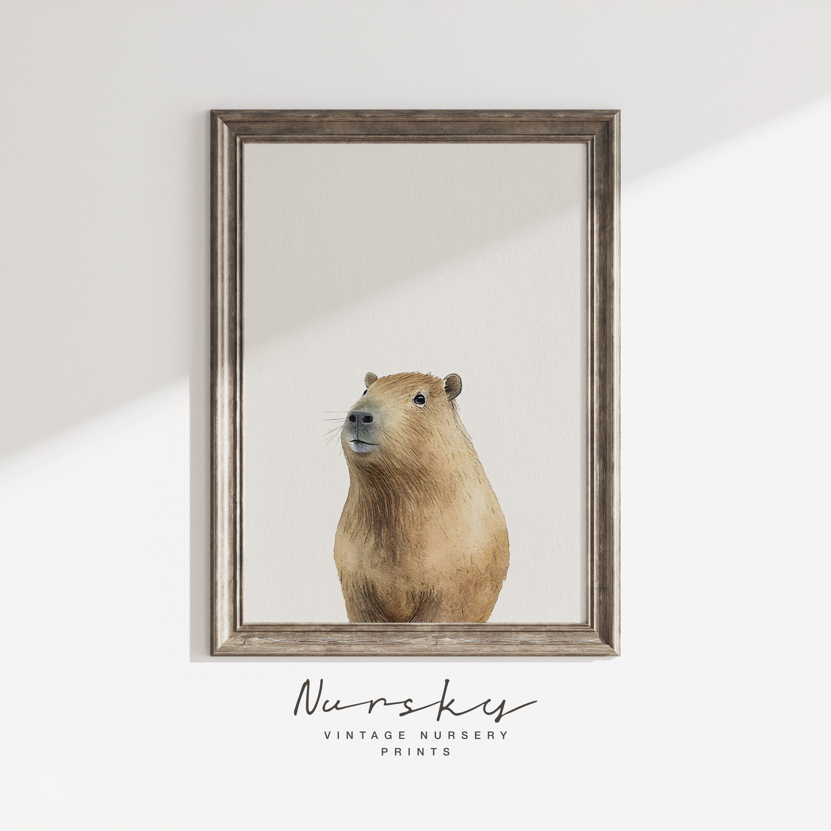 Cute Capybara Print Neutral Animal Nursery Poster Vintage Watercolor ...