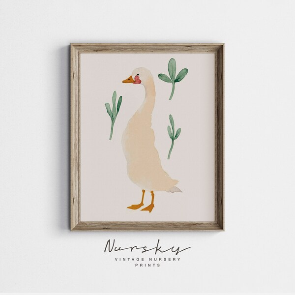 Silly Goose Wall Art, Cute Goose Poster, Beige Nursery Decor, Farm ...