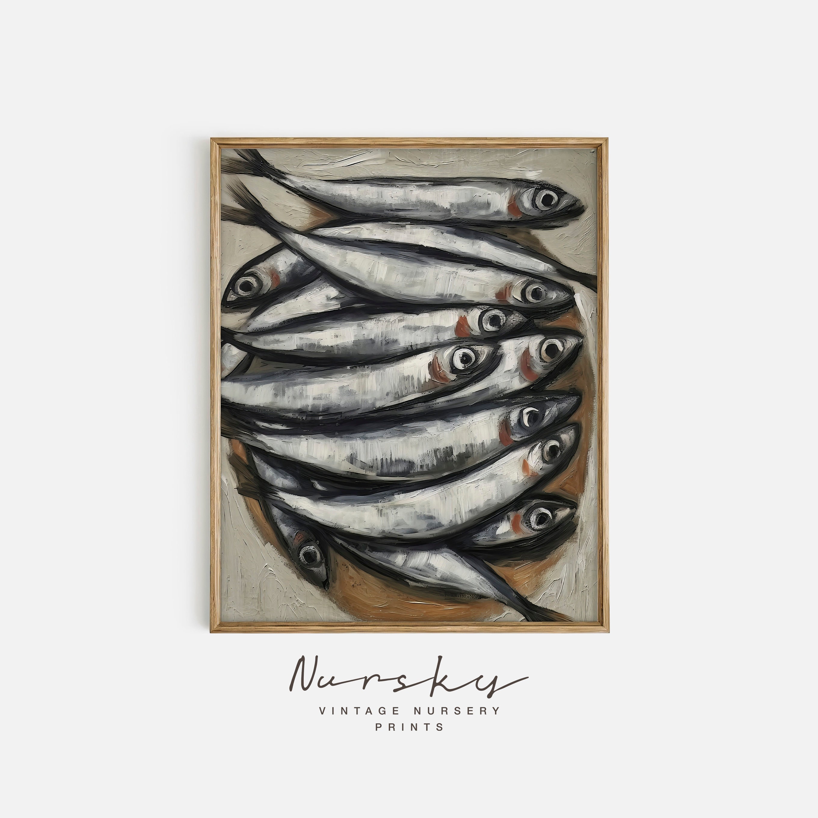 Sardines Print Vintage Fish Painting Silver Striped Fish Food Still ...