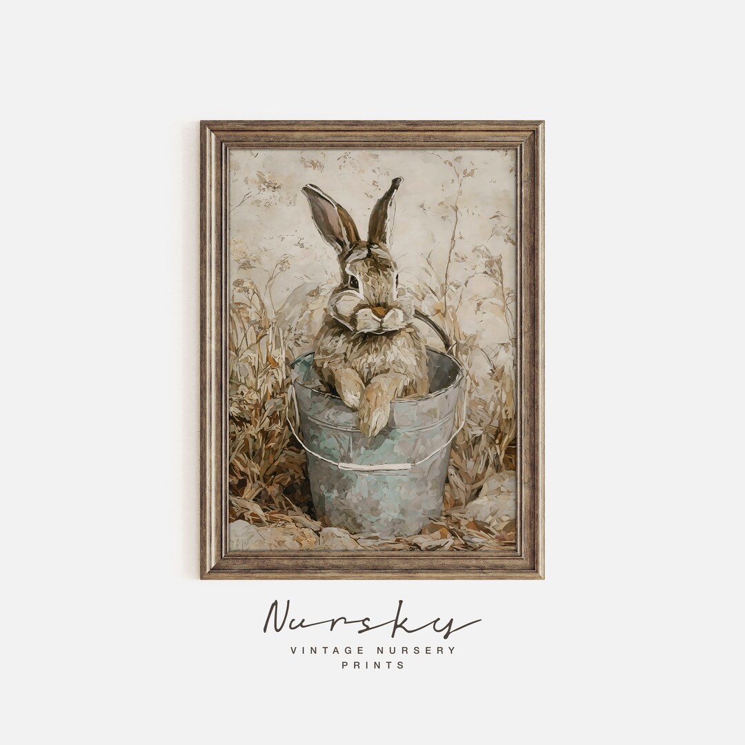 Easter Bunny Art Print Cute Rabbit Painting Neutral Country Nursery ...