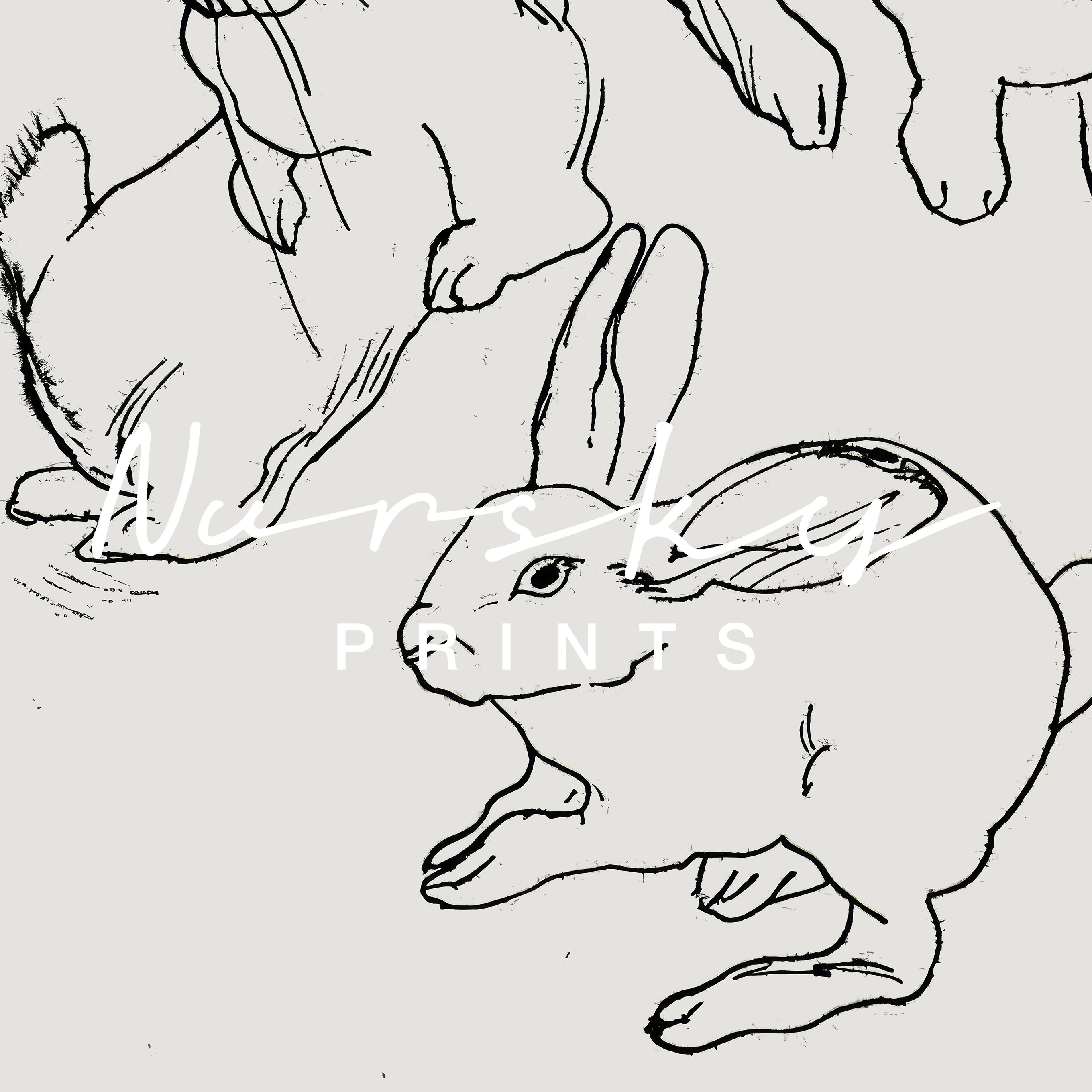 Vintage Three Bunny Rabbit Line Art | Abstract Farm Print | Farmhouse ...