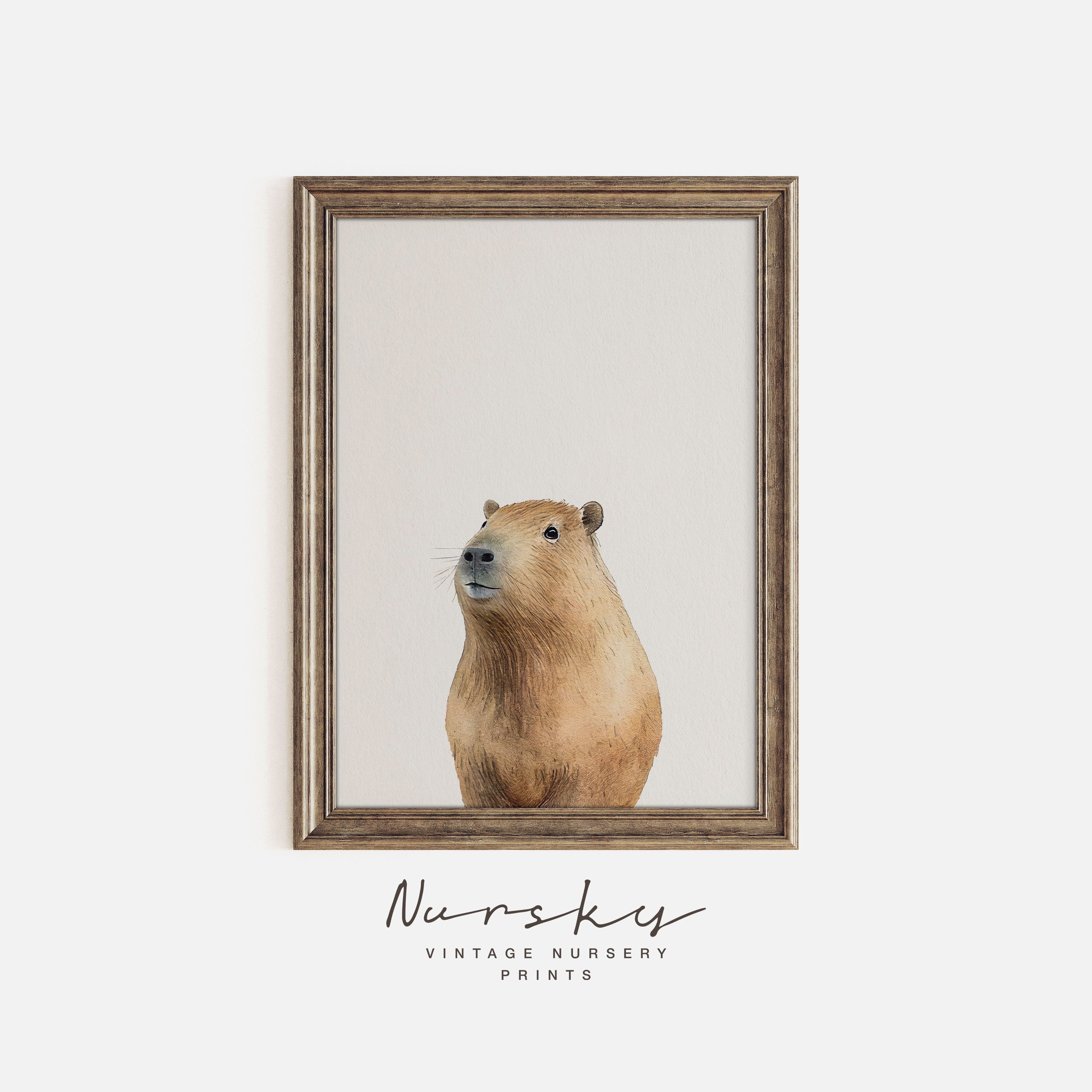 Cute Capybara Print Neutral Animal Nursery Poster Vintage Watercolor ...