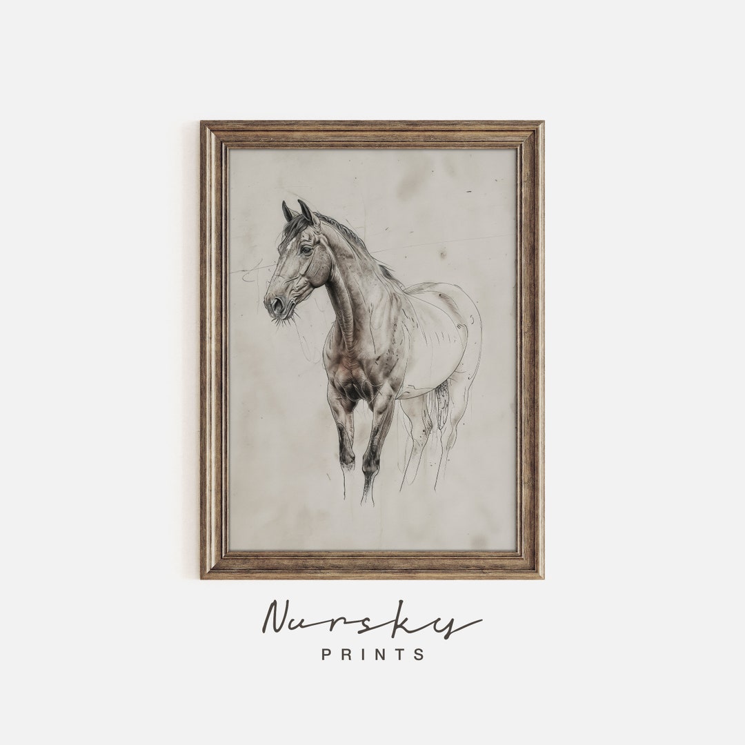 Vintage Horses Nursery Decor | Rustic Horse Line Art | Neutral Western ...