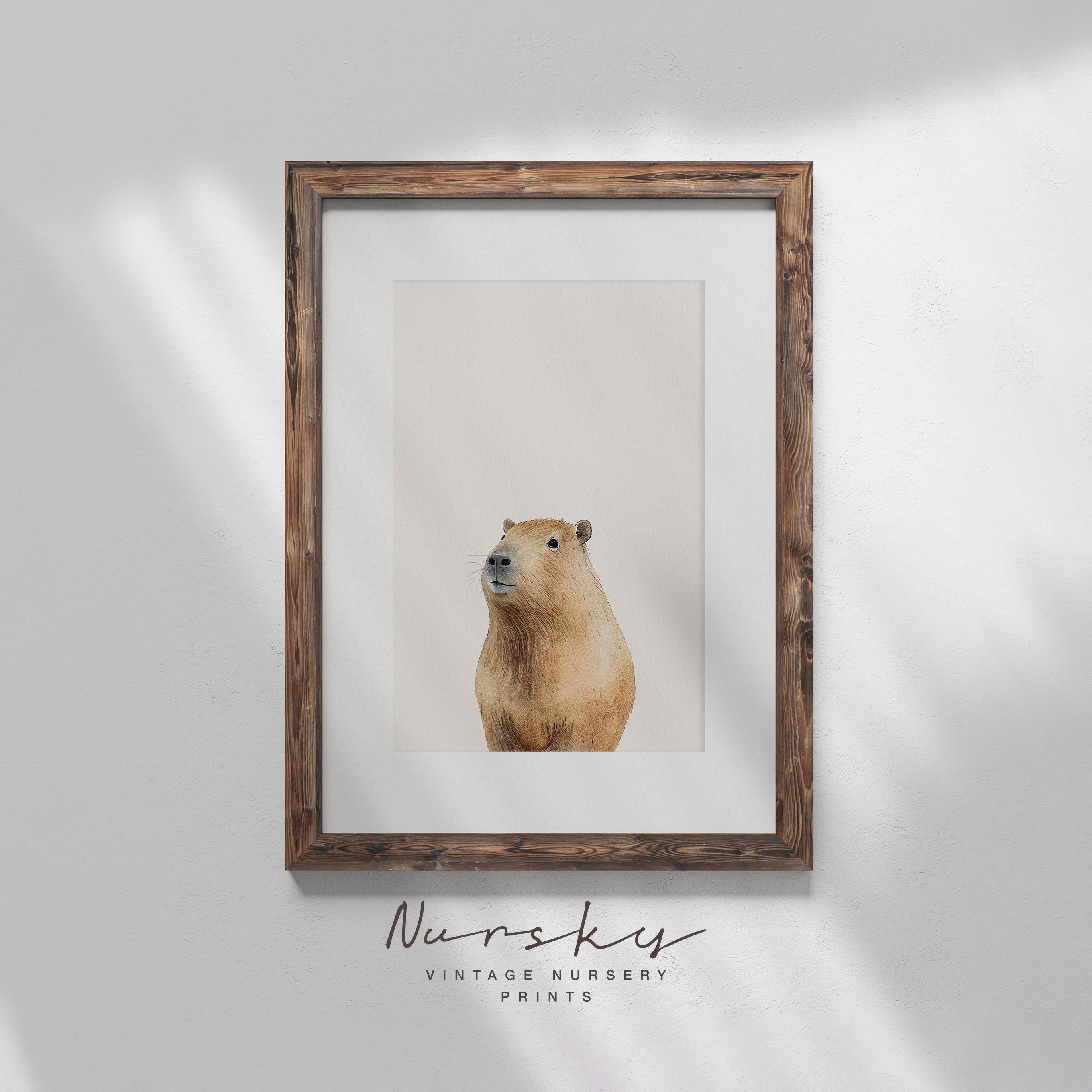 Cute Capybara Print Neutral Animal Nursery Poster Vintage Watercolor ...