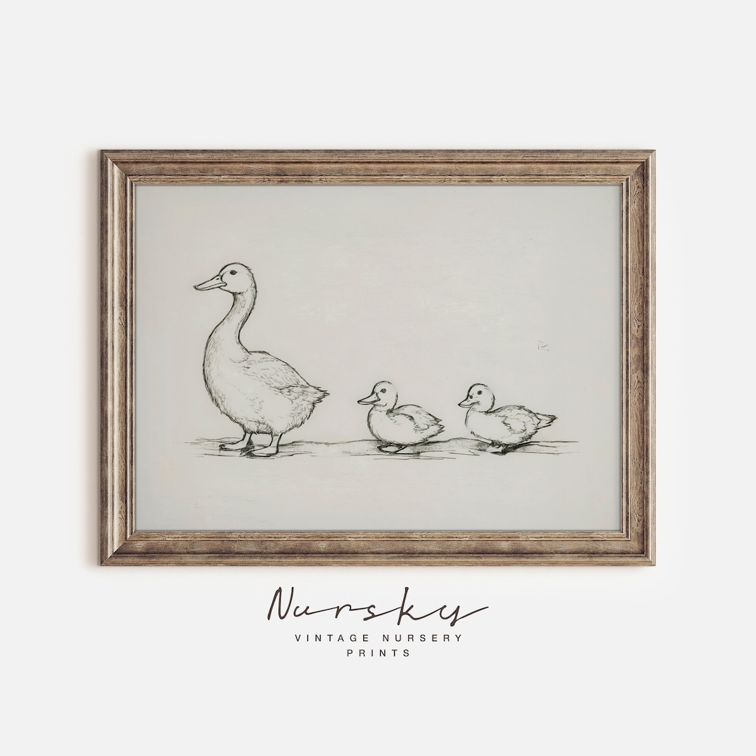 Vintage Geese Drawing - Woodland Baby Mallard Duck Animal Print ...