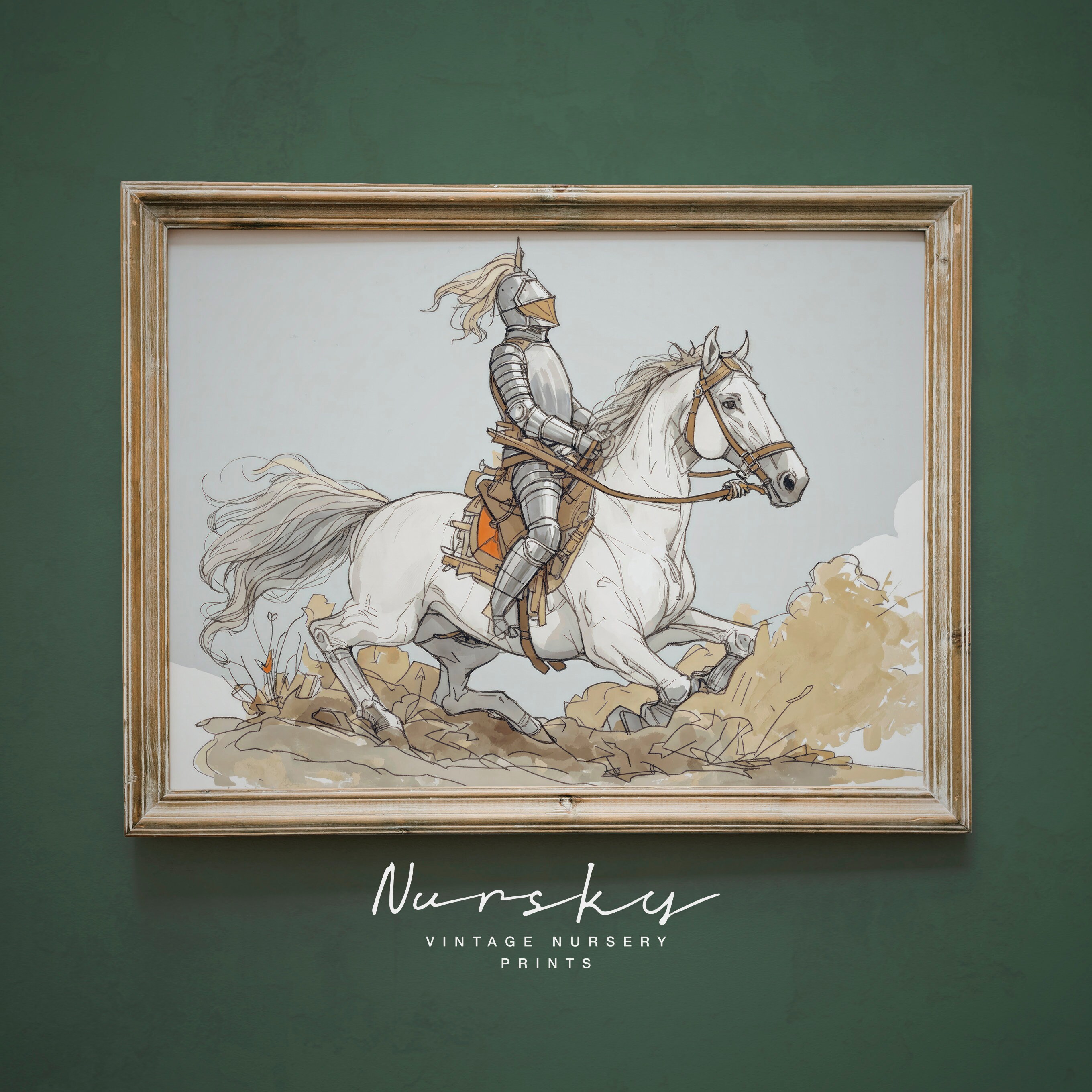 Medieval Knight Print - Knight on Horse Watercolor Nursery Art - Prince ...