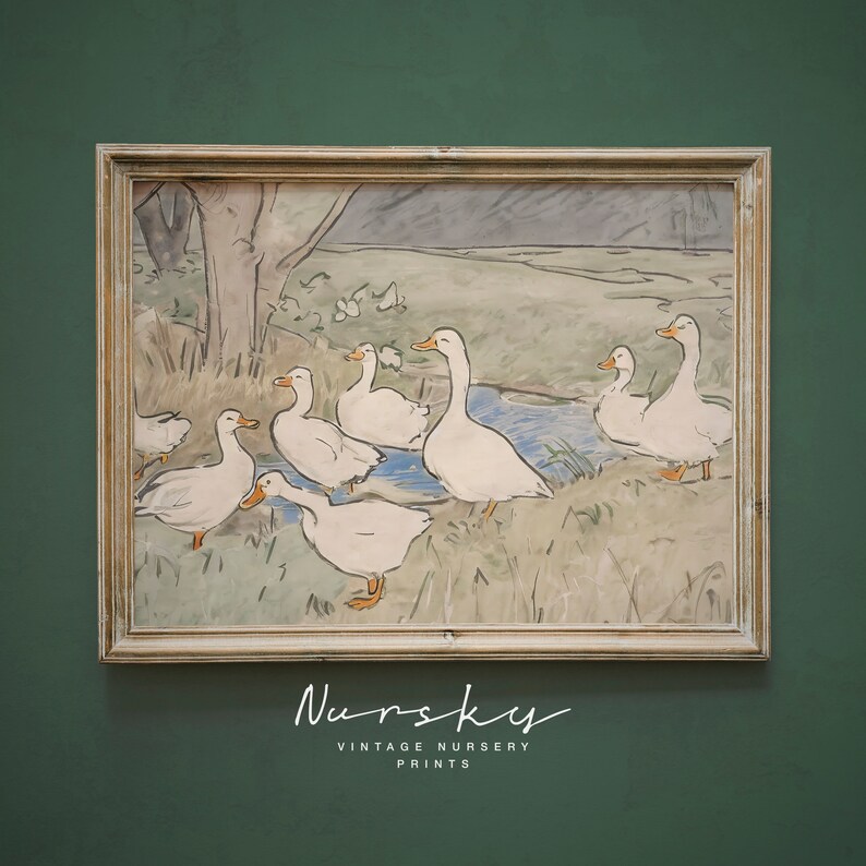 Vintage Geese Print Antique Spring Duck Painting Nursery Bird ...