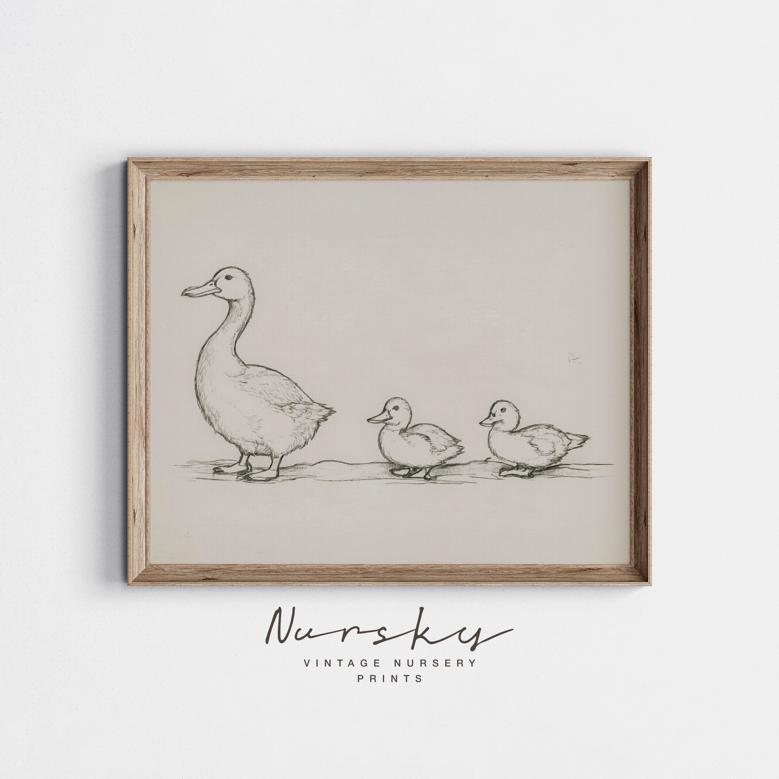 Vintage Geese Drawing Woodland Baby Mallard Duck Animal Print Nursery ...