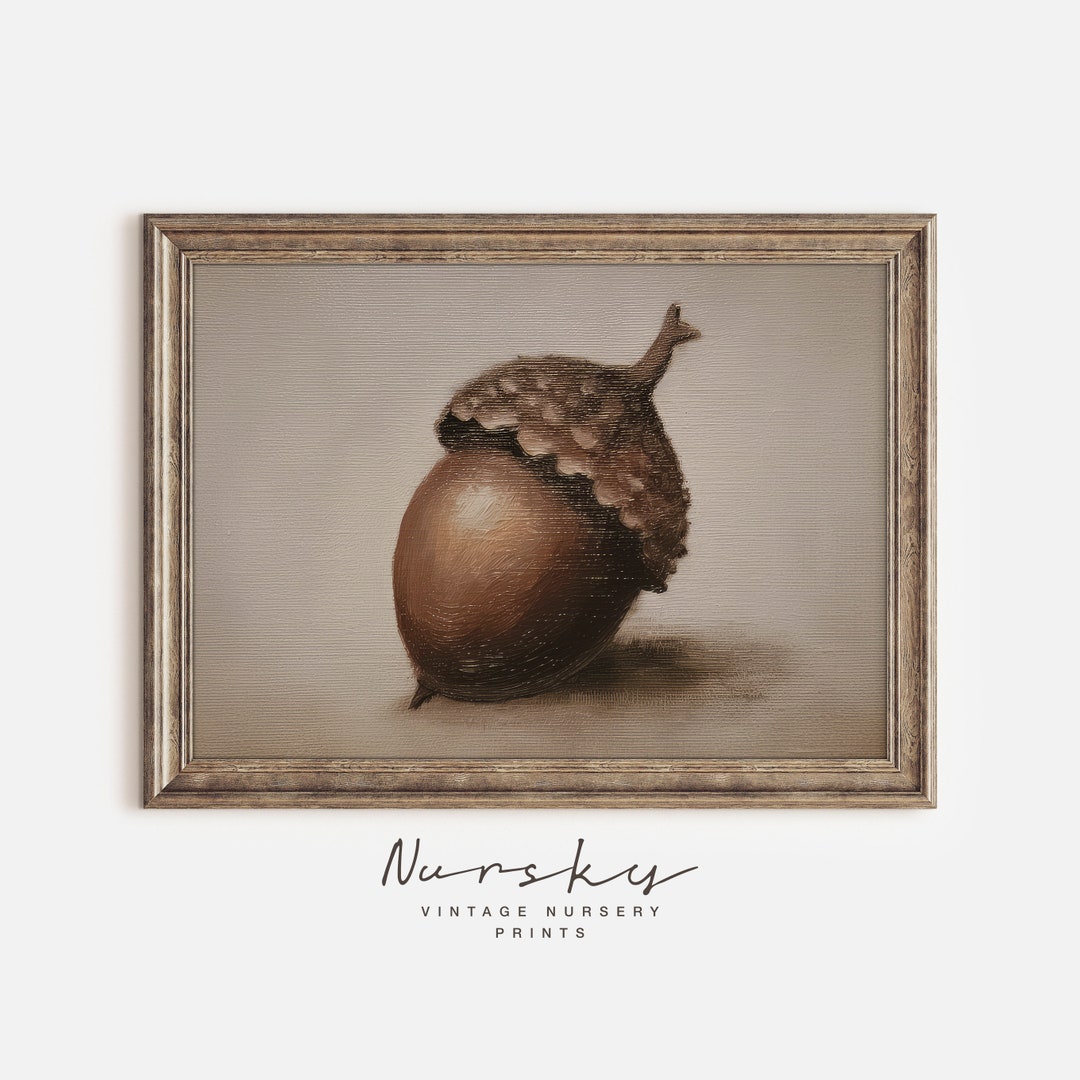 Vintage Acorn Oil Painting | Fall Art Print | Woodland Nature Wall ...